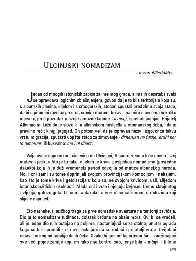 Ulcinjski Nomadizam, Jovan Nikolaidis | PDF