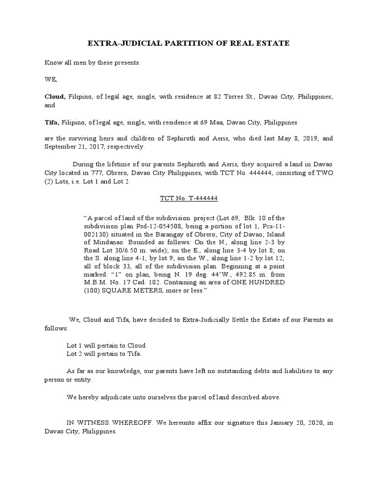 Extra-Judicial Partition of Estate | PDF | Document | Government ...