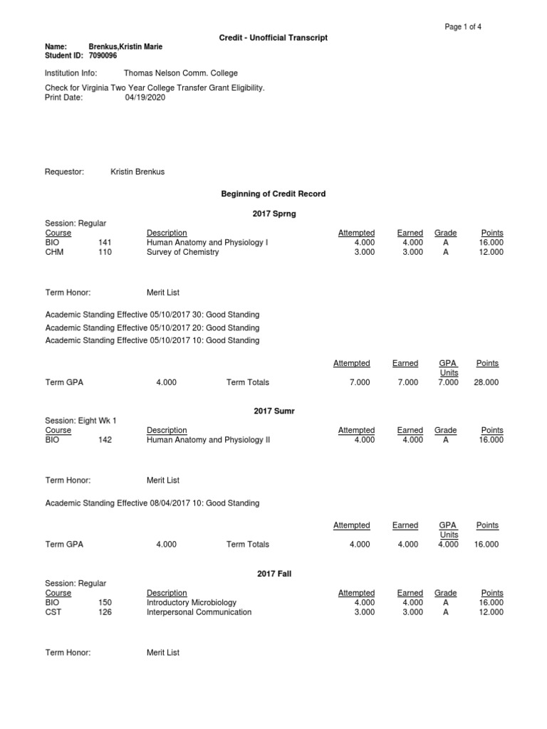 Transcripts | PDF | Dental Hygienist | Health Sciences