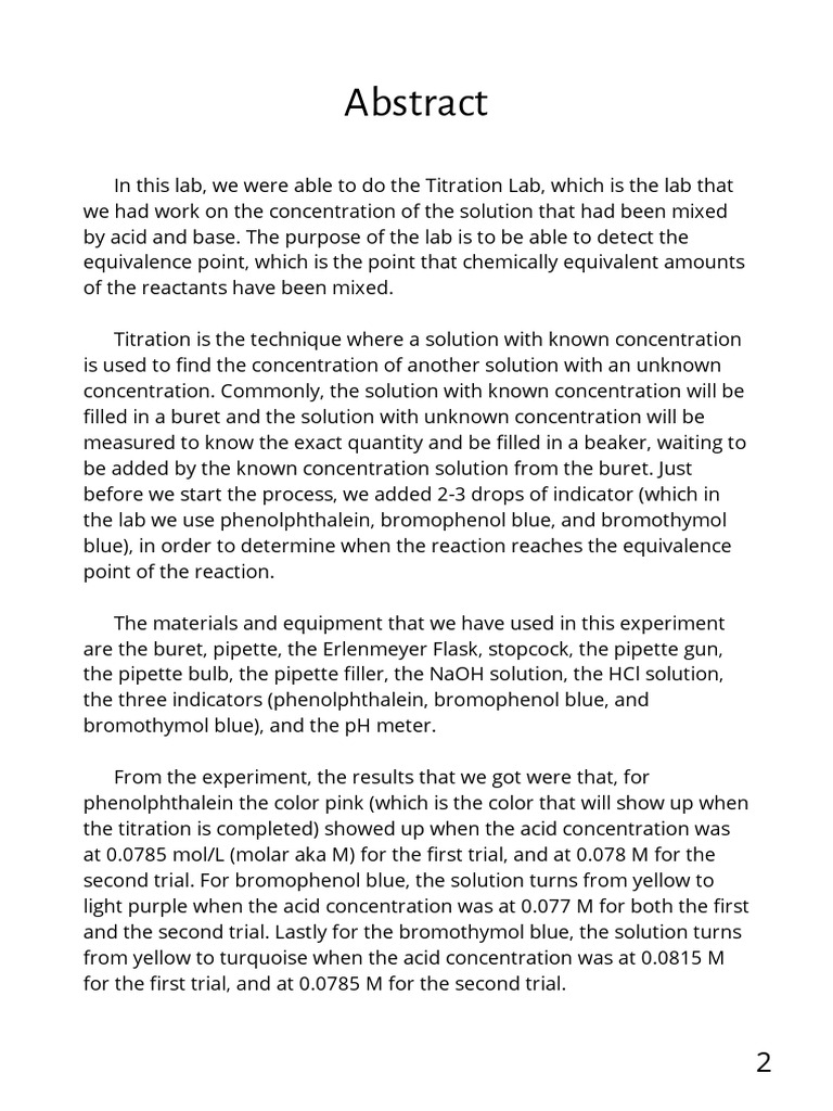 Titration Lab Report Final | PDF | Titration | Chemistry