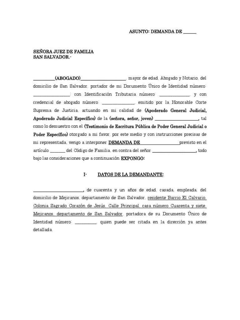 Propuesta de Formato de Demanda PDF | PDF | Mandato | Demanda judicial