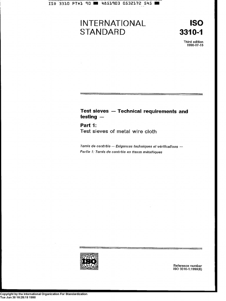 ISO 3310 1 1990, Test Sieves | PDF