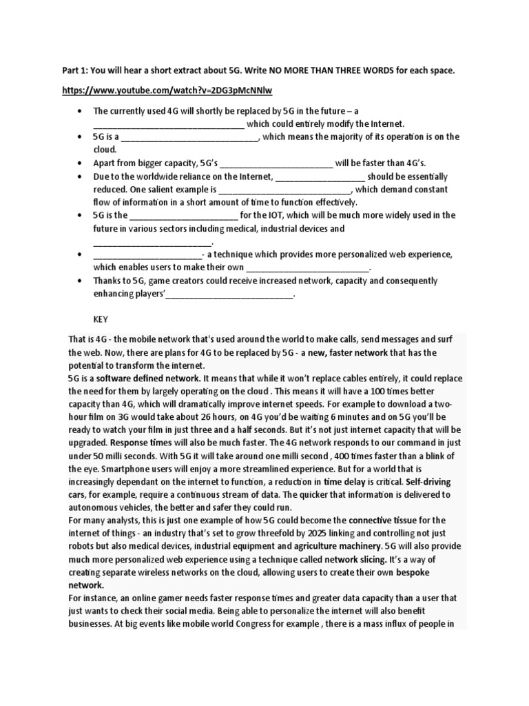 Part 1: You Will Hear A Short Extract About 5G. Write NO MORE THAN ...