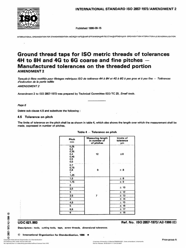 Iso 2857-1973 A2-1986 | PDF | Engineering Tolerance | International Organization For Standardization