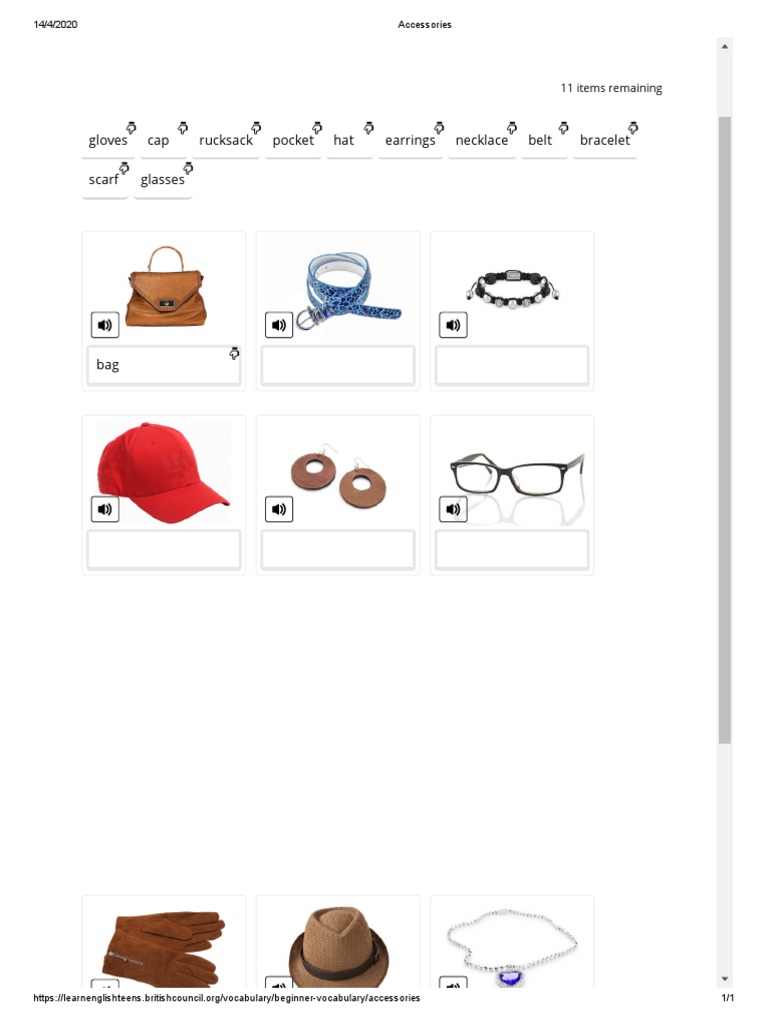 Essential Accessories Vocabulary List | PDF