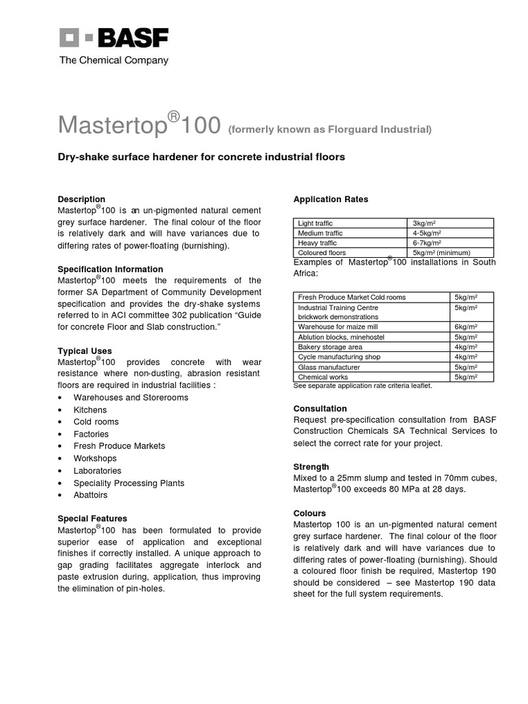 Mastertop 100: Dry-Shake Surface Hardener For Concrete Industrial ...