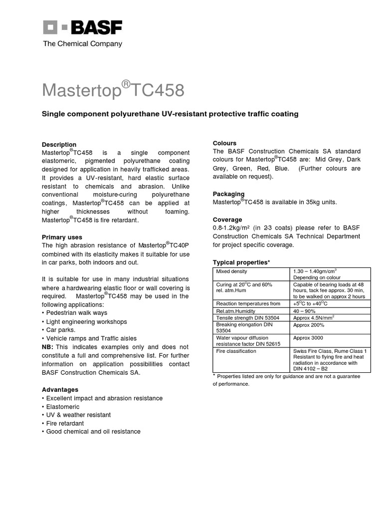 Mastertop TC 458 PDF | PDF | Fires | Polyurethane