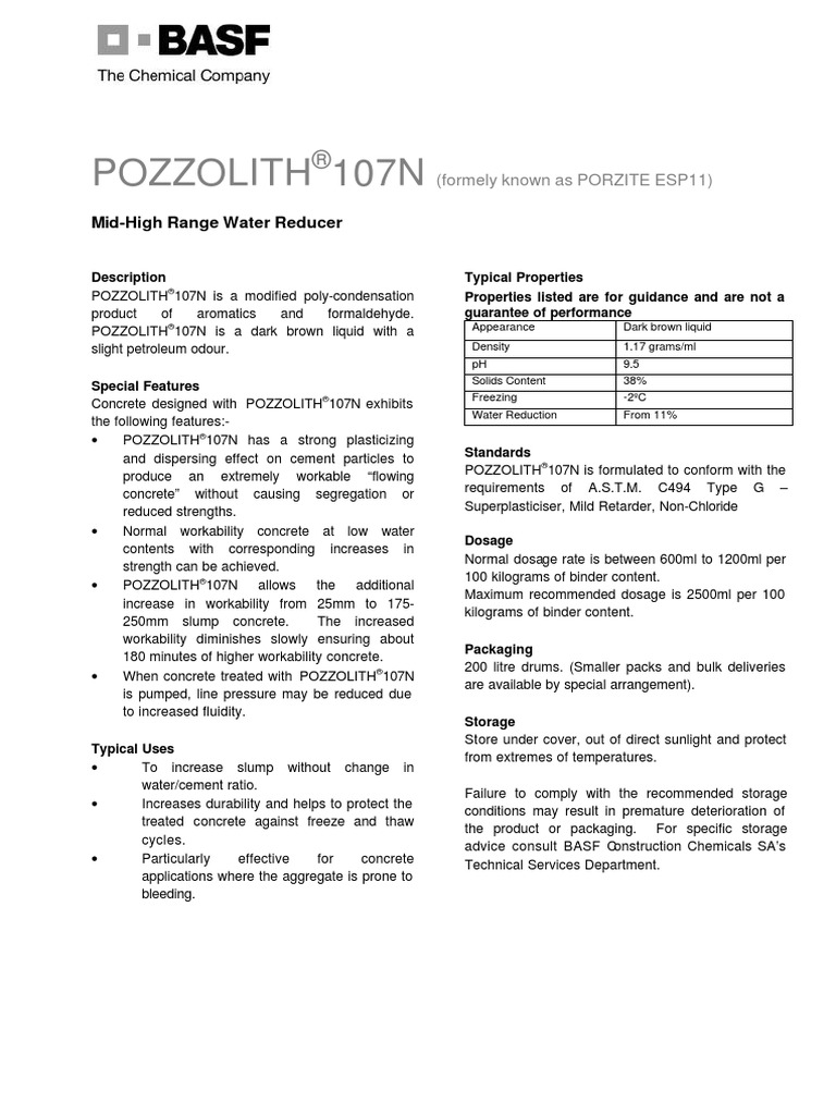Pozzolith 107N PDF | PDF | Liquids | Concrete