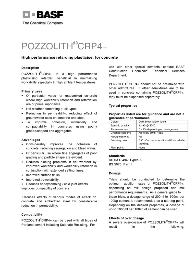 Pozzolith CRP4+: High Performance Retarding Plasticiser For Concrete ...
