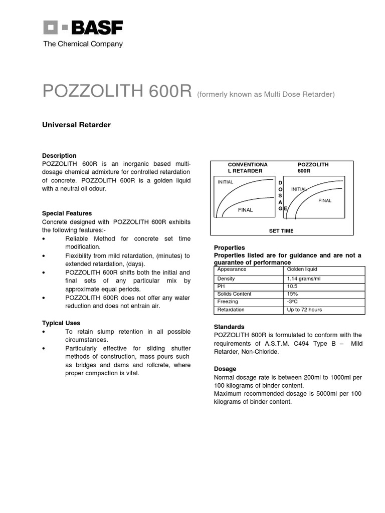 Pozzolith 600R PDF | PDF | Concrete | Materials