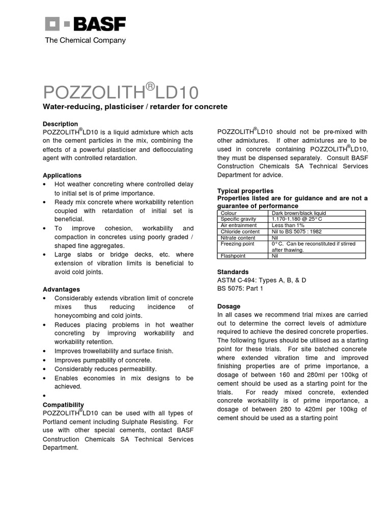 Pozzolith LD10: Water-Reducing, Plasticiser / Retarder For Concrete ...