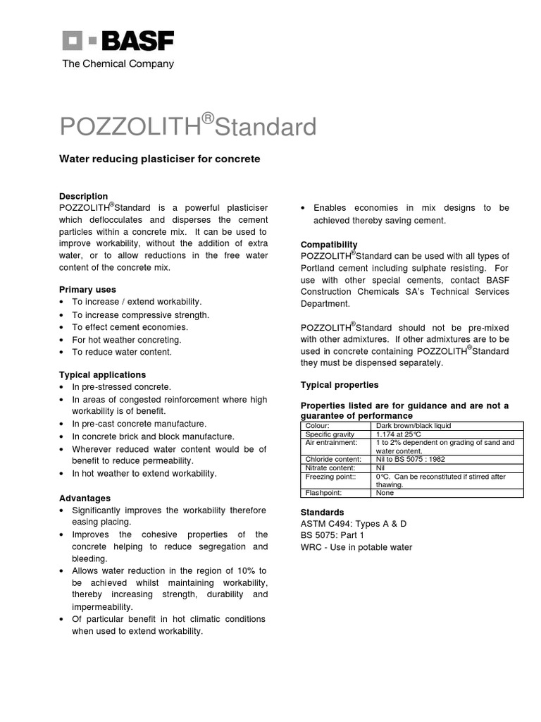 Pozzolith Standard PDF | PDF | Concrete | Economic Sectors