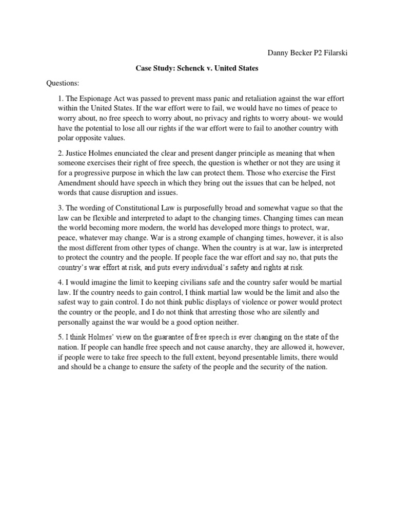 Case Study - Schenck v. US Assignment | PDF