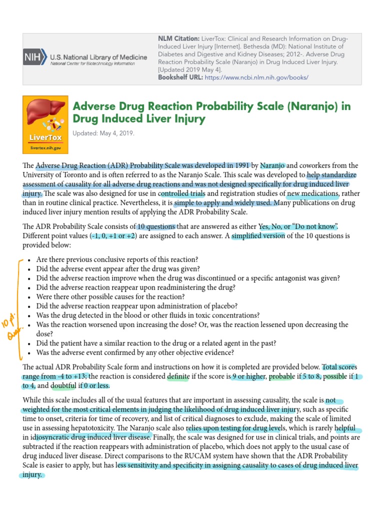 Naranjo Probability Scale in Drug Induced Liver Injury | PDF | Dose ...