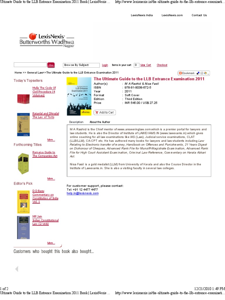 Ultimate Guide To The LLB Entrance Examination 2011 Book BY M.A.RASHID ...