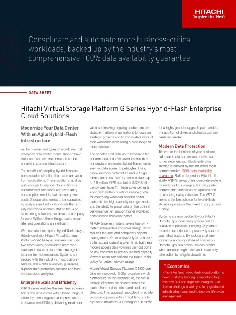 Vsp G Series Hybrid Flash Enterprise Cloud Solutions Datasheet Pdf