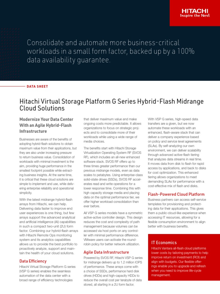 VSP G Series Hybrid Flash Midrange Cloud Solutions Datasheet | PDF | Solid State Drive | Hard ...