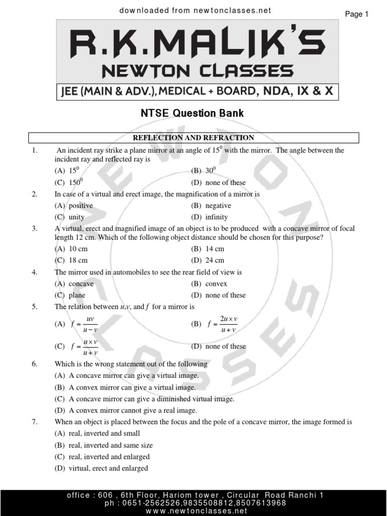 Reflection and Refraction Quiz | PDF | Prism | Refraction