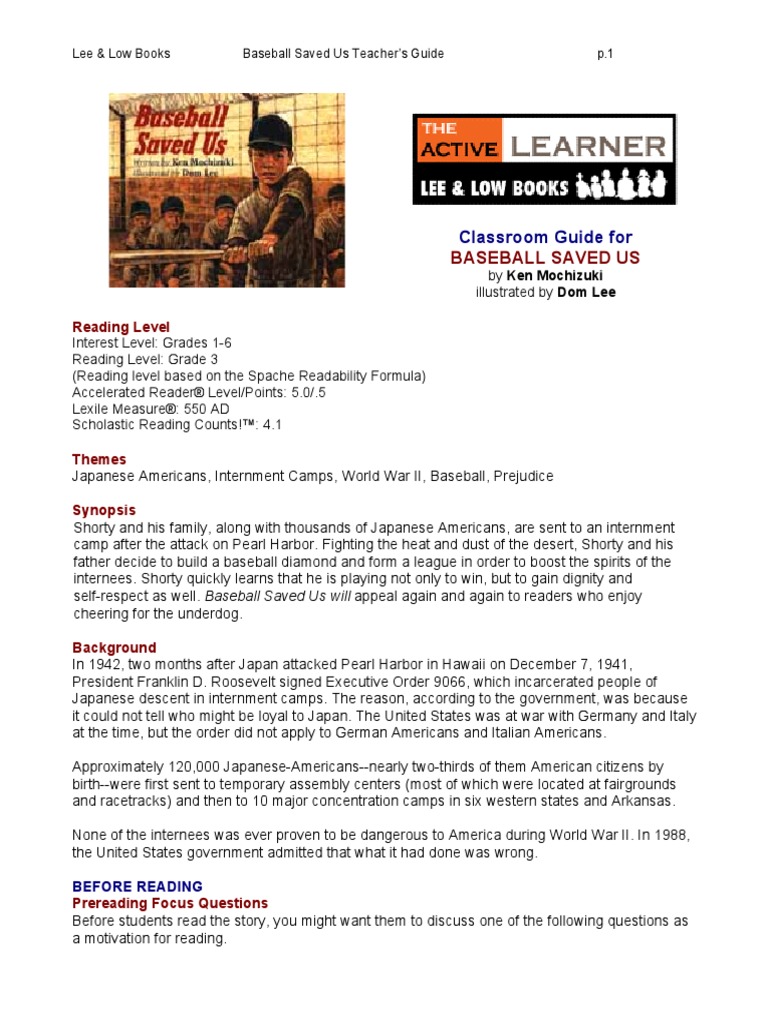 Classroom Guide For: Baseball Saved Us | PDF | Internment Of Japanese ...
