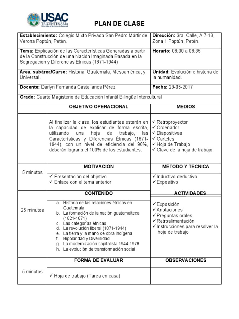Plan de Clase | Descargar gratis PDF | Guatemala | Aprendizaje