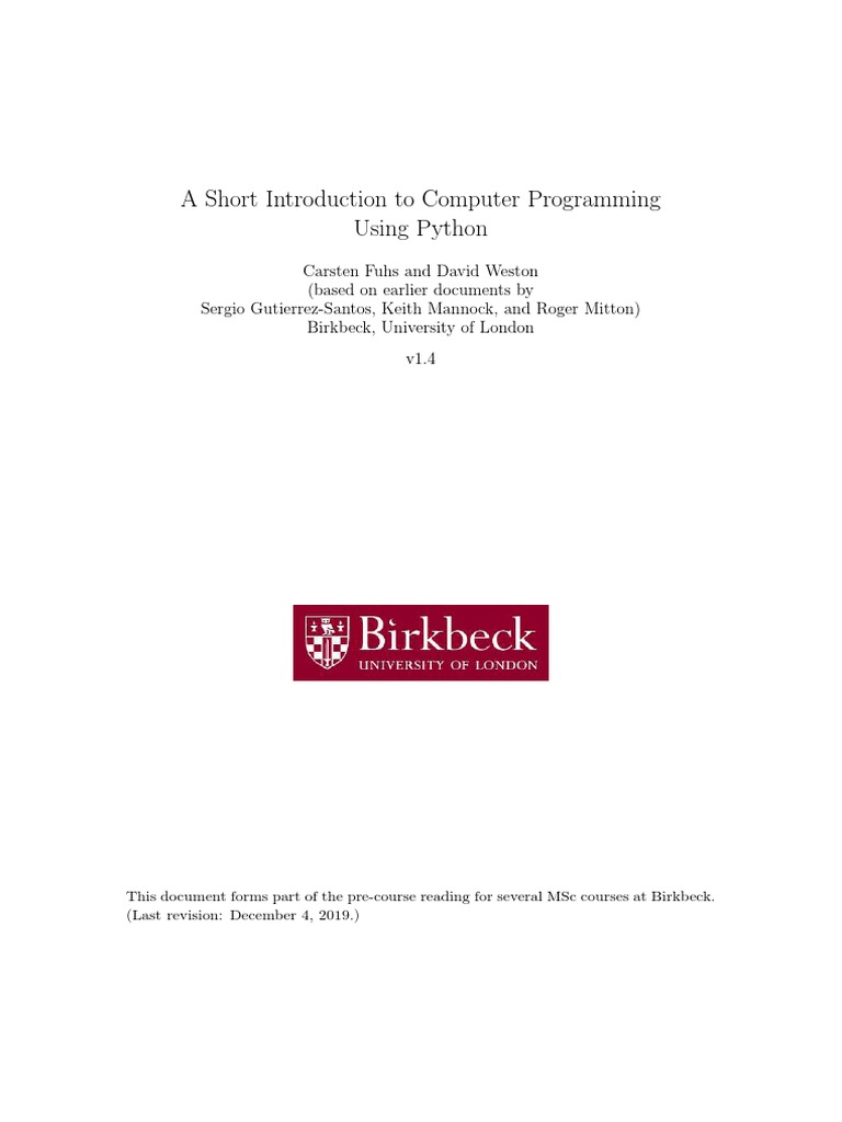 A Short Introduction To Computer Programming Using Python Pdf