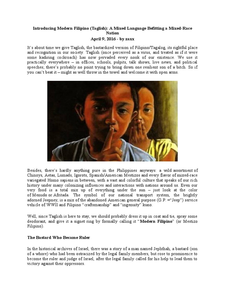 Introducing Modern Filipino (Taglish) : A Mixed Language Befitting A ...