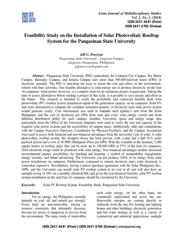 Feasibility Study On The Installation of Solar Photovoltaic Rooftop ...