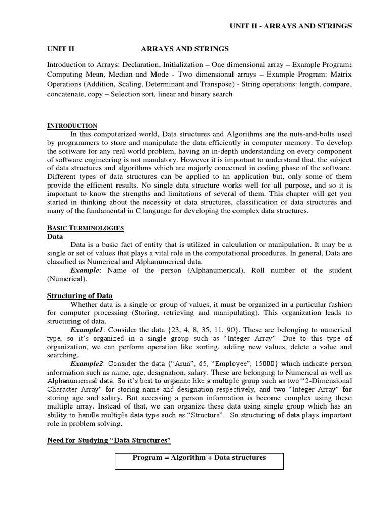 Intro to Arrays & Strings for CS Students | PDF | Matrix (Mathematics ...