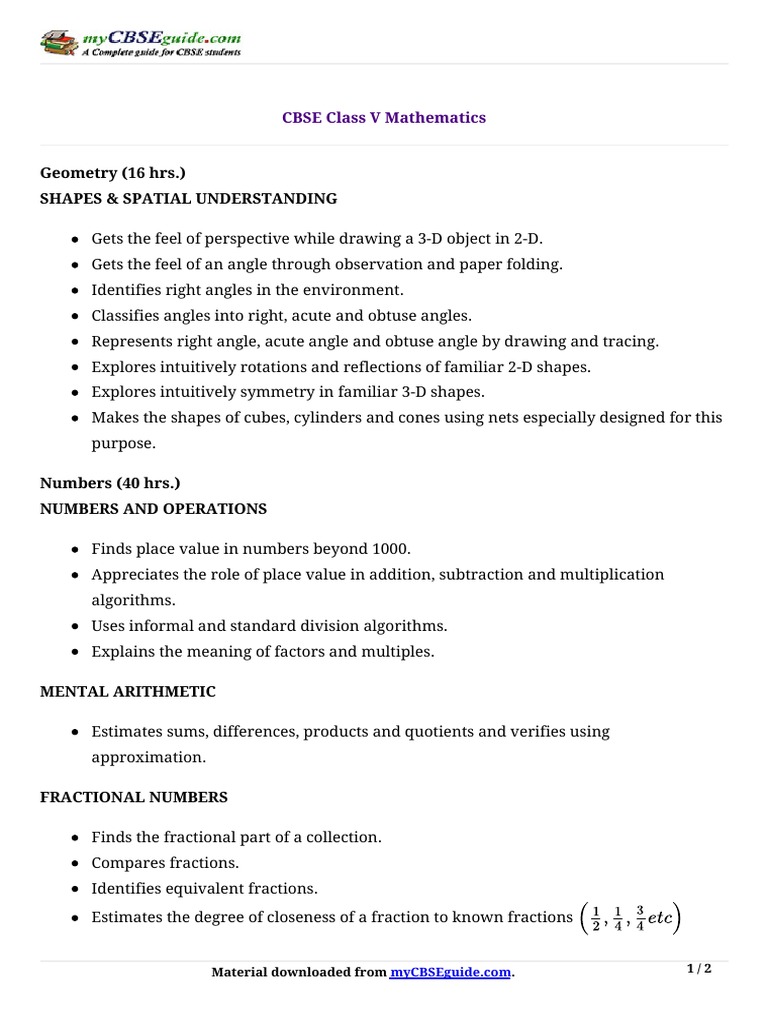 2017 5 Mathematics Syllabus PDF | PDF | Angle | Fraction (Mathematics)
