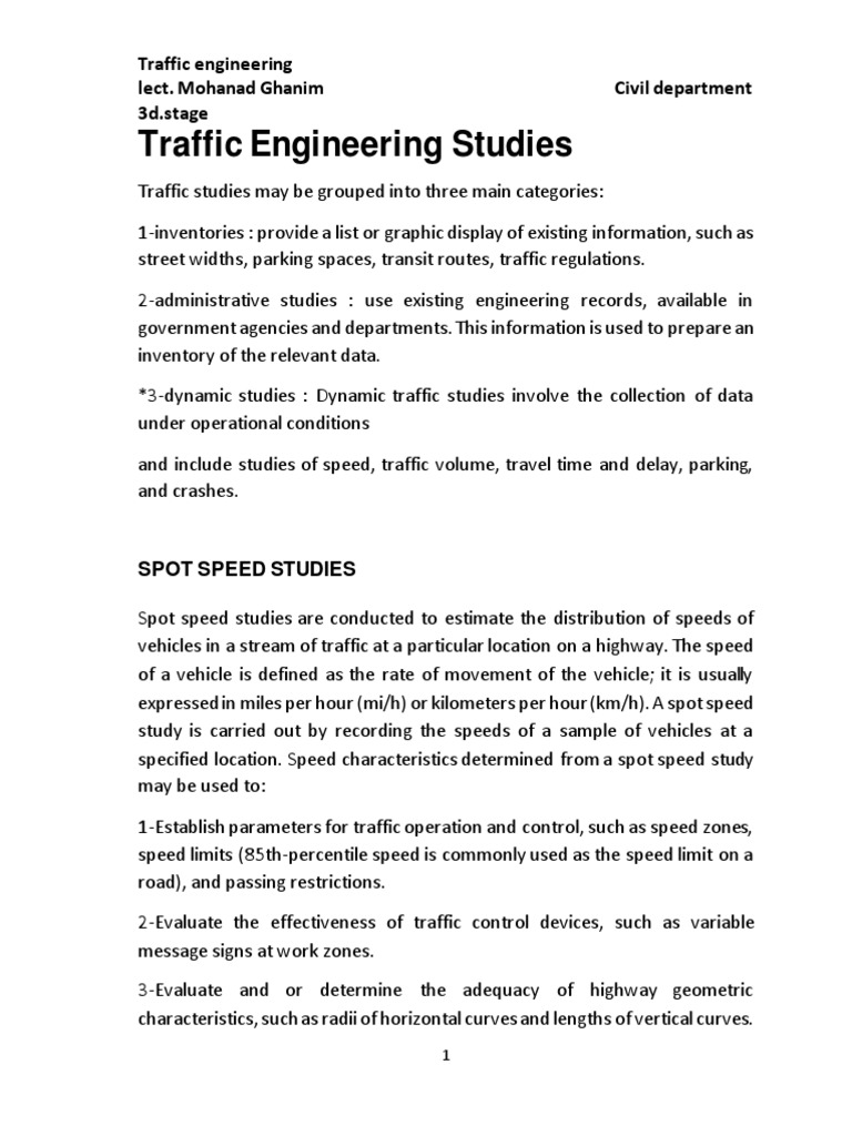 Traffic Engineering Studies | PDF | Mean | Standard Deviation