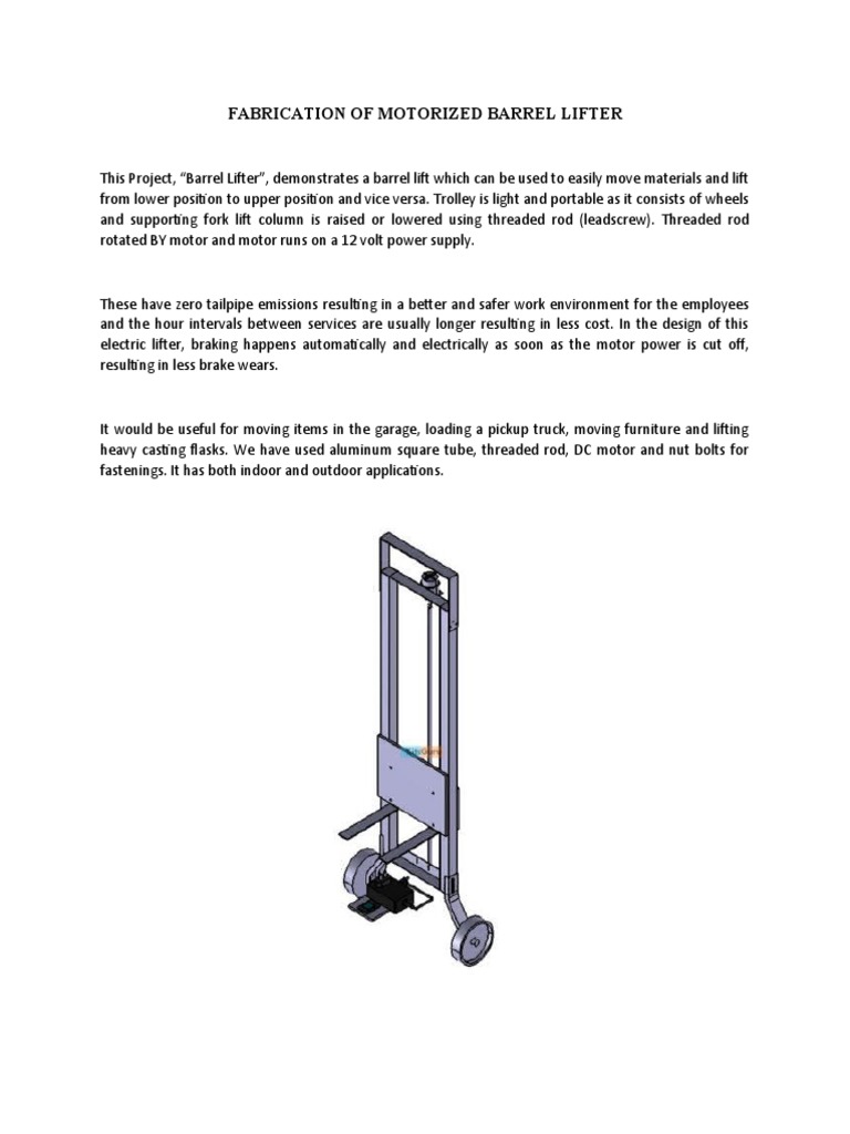 Fabrication of Motorized Barrel Lifter | PDF
