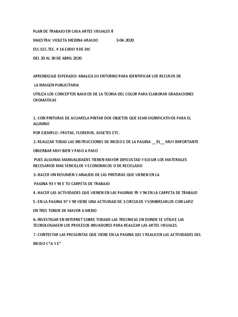 Artes Visuales LL Profa. Violeta Medina Segundo Grado | PDF | Arte