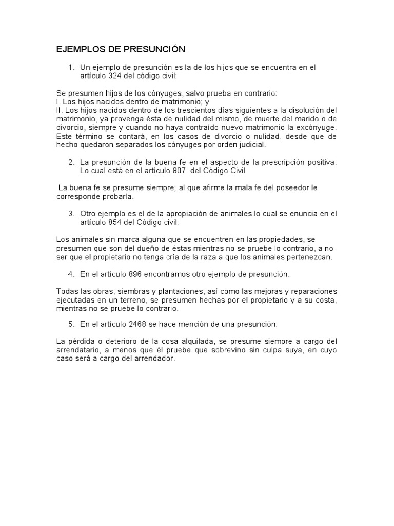 10 Ejemplos de Presunciones Legales | PDF | Derecho