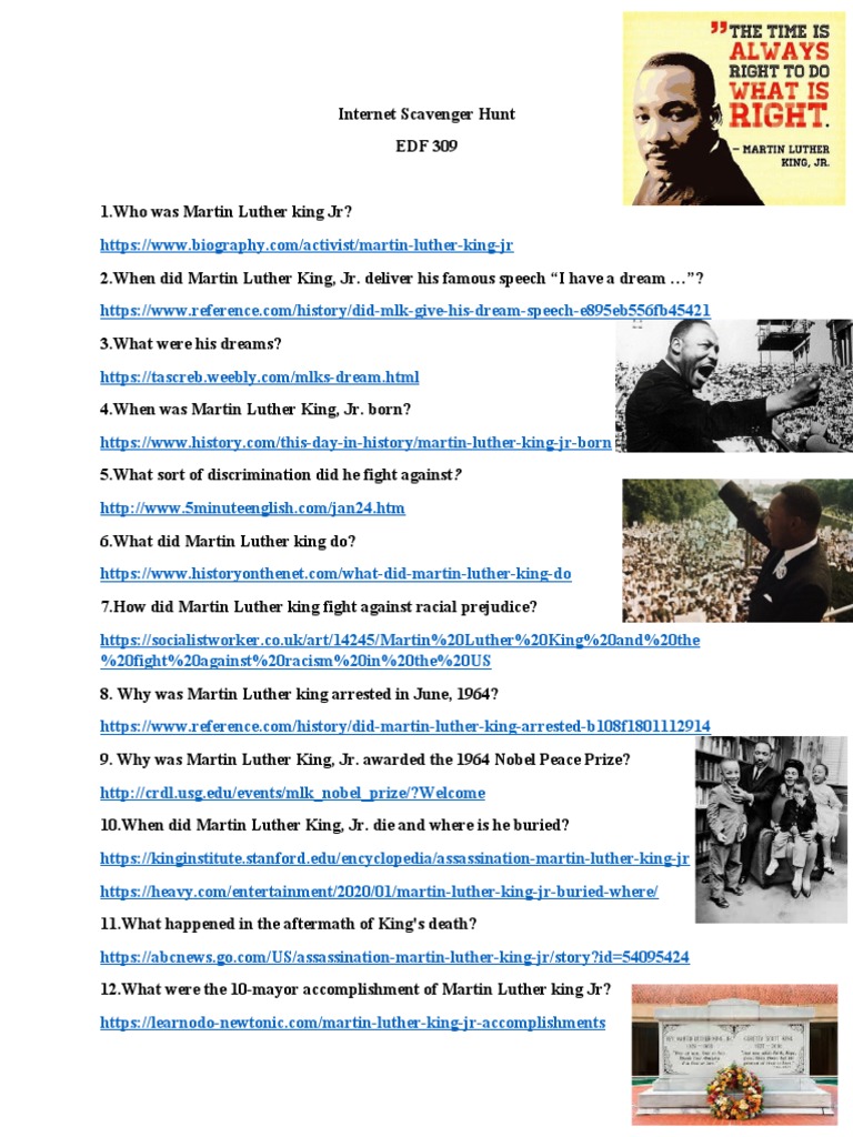 Martin Luther King Jr. Scavenger Hunt | PDF