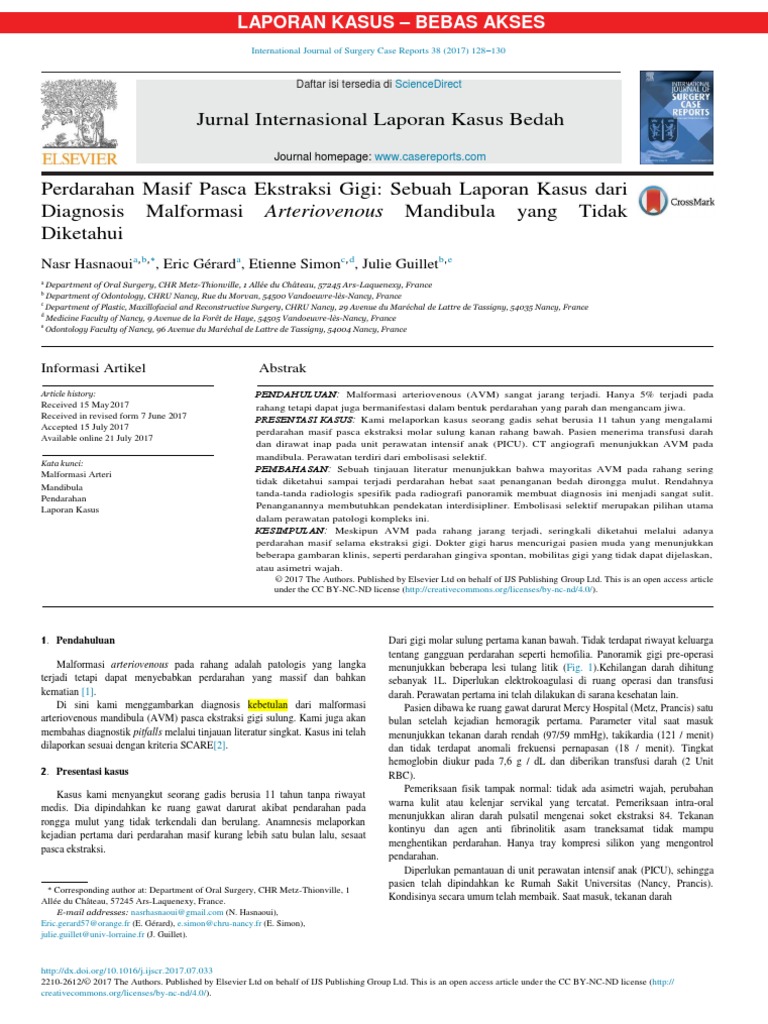 Perdarahan Masif Pasca Ekstraksi Gigi-Diagnosis AVM Mandibula | PDF