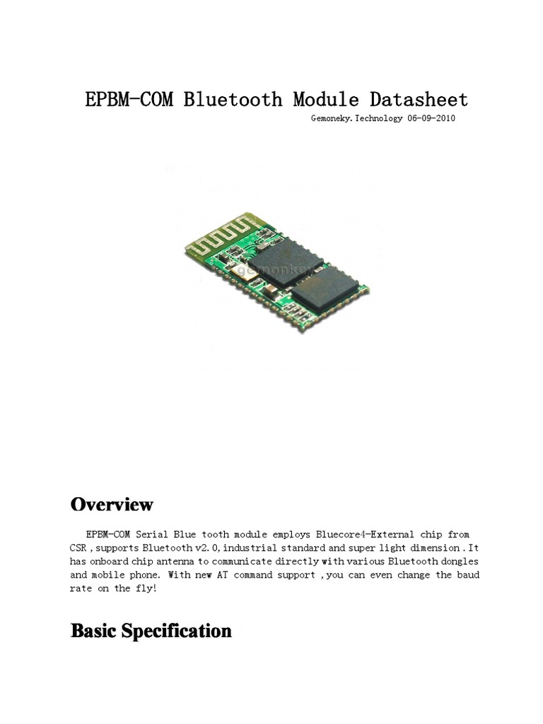 Bluetooth Datasheet | PDF