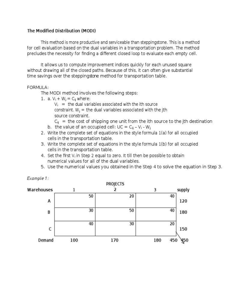 The Modified Distribution (MODI) : Example 1 | PDF | Mathematical ...