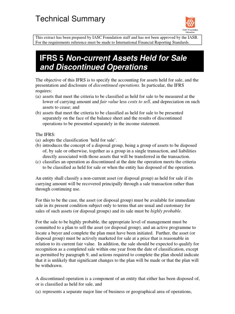 IFRS 5 Non-Current Assets Held For Sale and Discontinued Operations ...