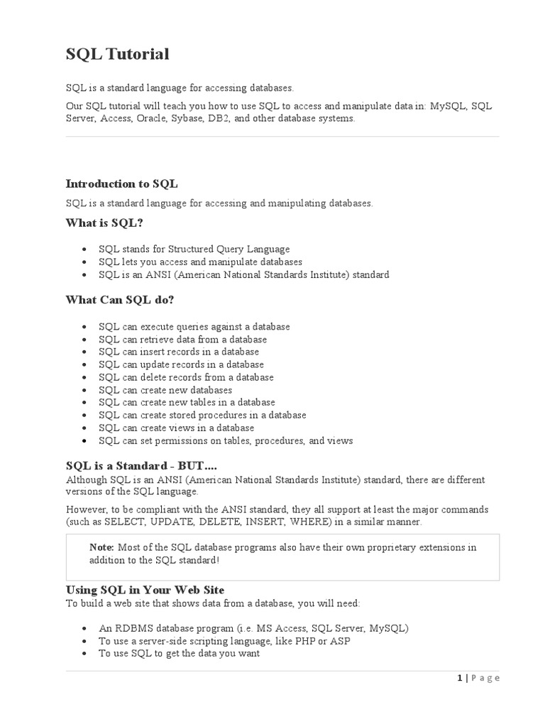 SQL Introduction | PDF | Sql | Relational Database SQL Introduction | PDF | Sql | Relational Database