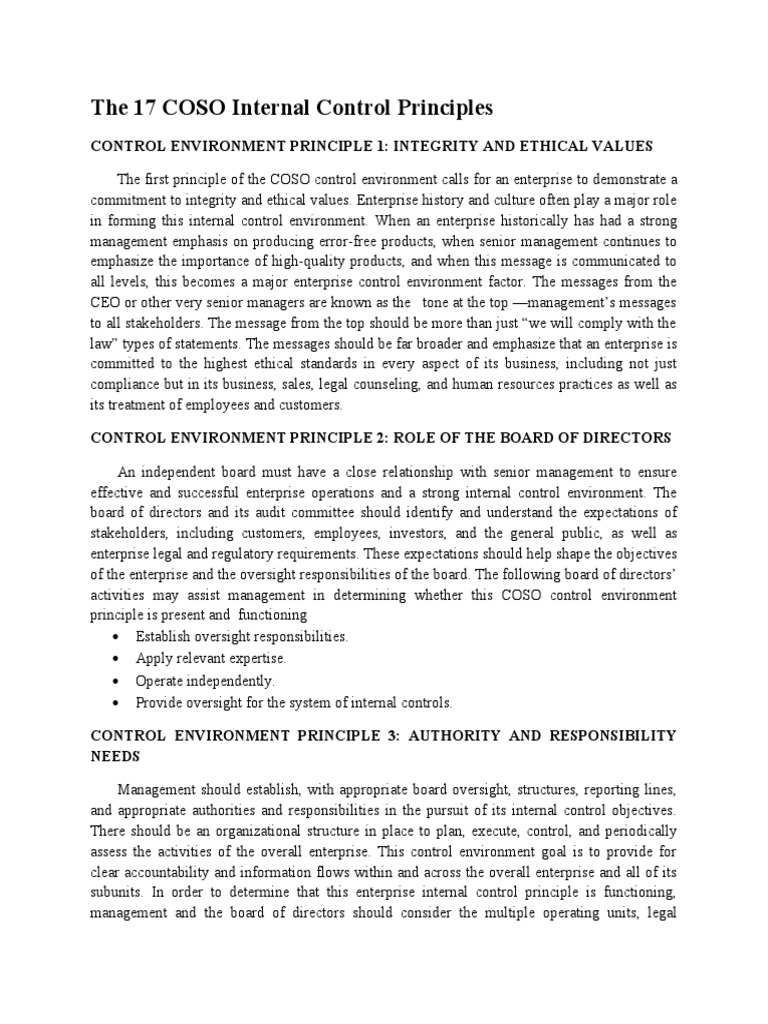COSO Internal Control Principles Guide | PDF | Internal Control | Risk ...