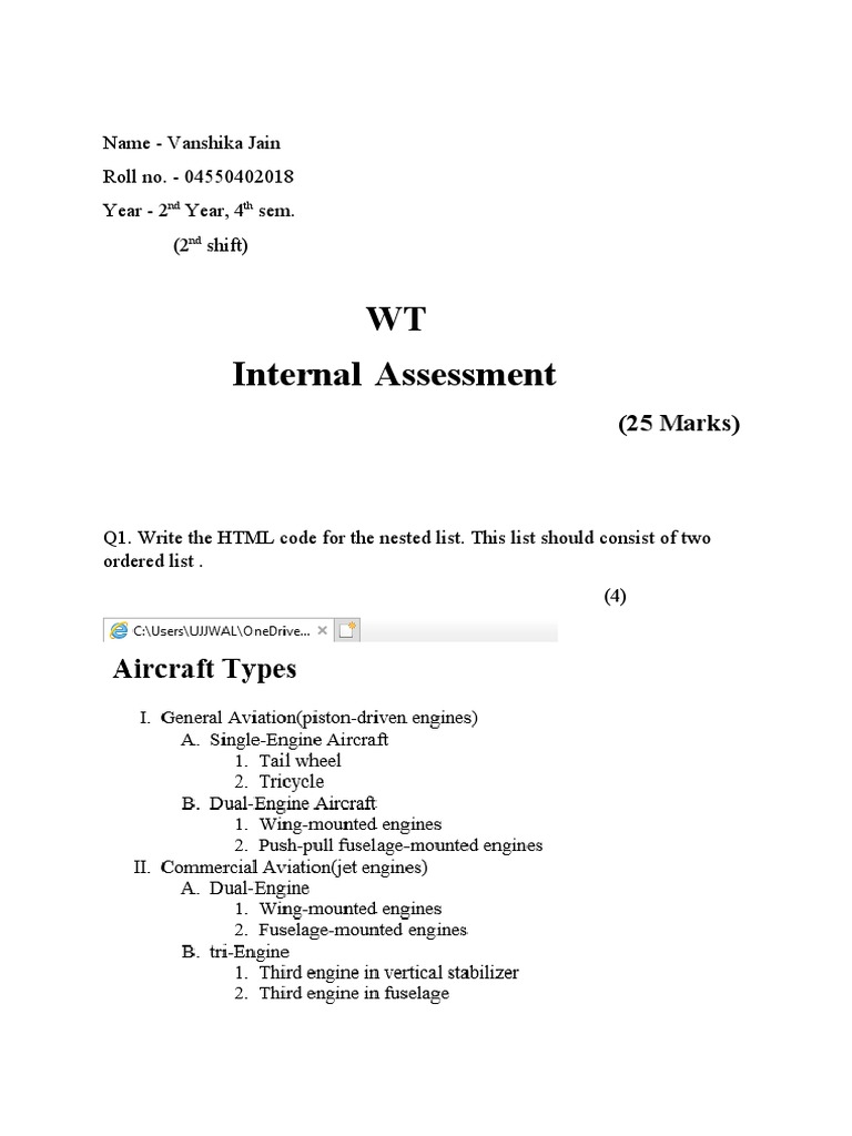 Vanshika Jain's Internal Assessment Tasks | PDF
