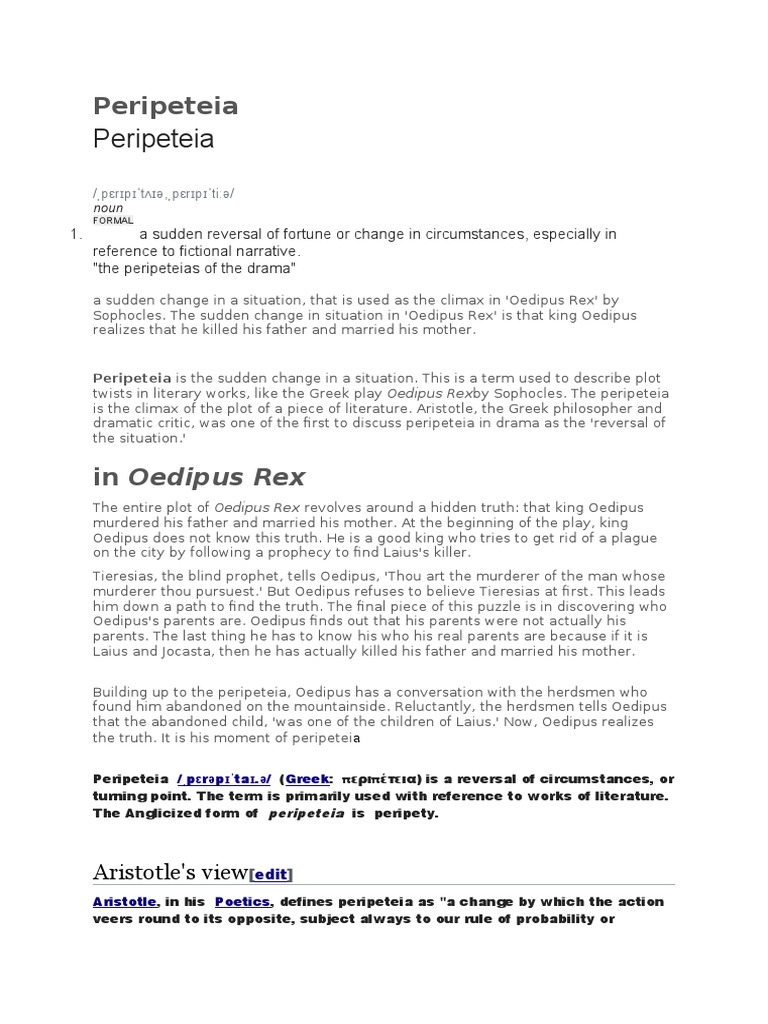 Understanding Peripeteia: The Sudden Reversal in Oedipus Rex | PDF ...