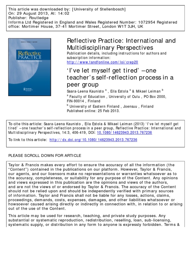 Reflective Practice: International and Multidisciplinary Perspectives ...