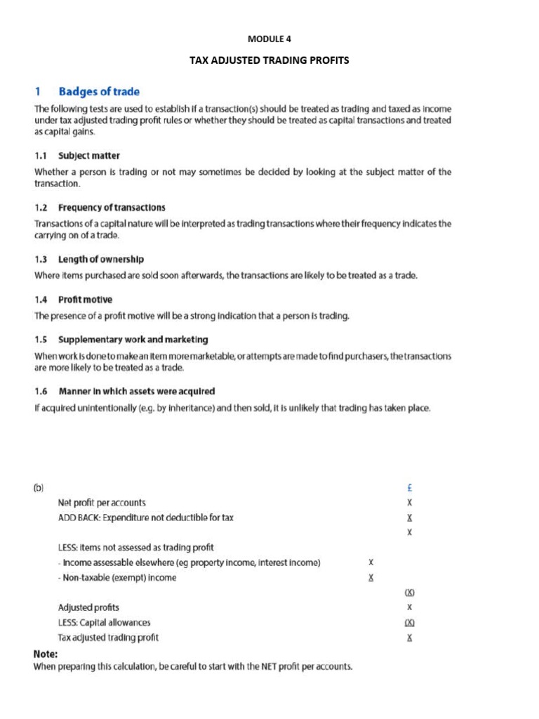 Tax Adjusted Trading Profits | PDF
