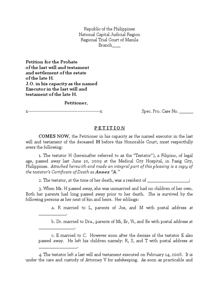 Petition For The Probate of A Will | PDF | Will And Testament | Probate