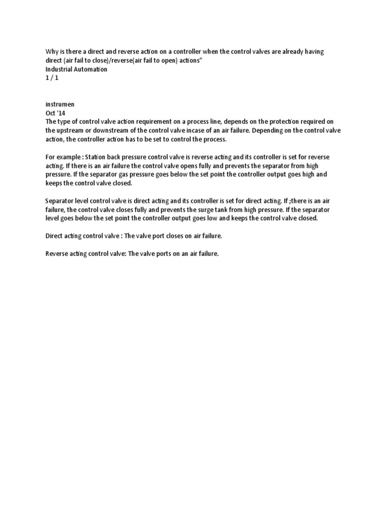 Direct and Reverse Action of Control Valave | PDF