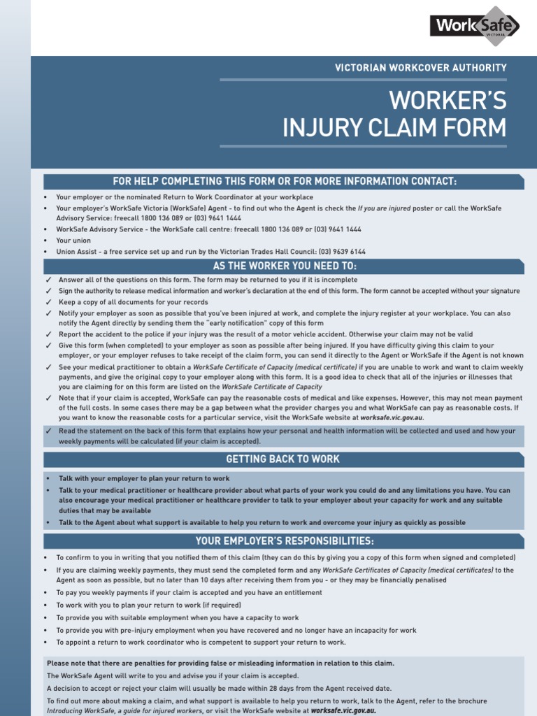 FOR502+ +Worker's+Injury+Claim+Form | PDF | Workers' Compensation ...