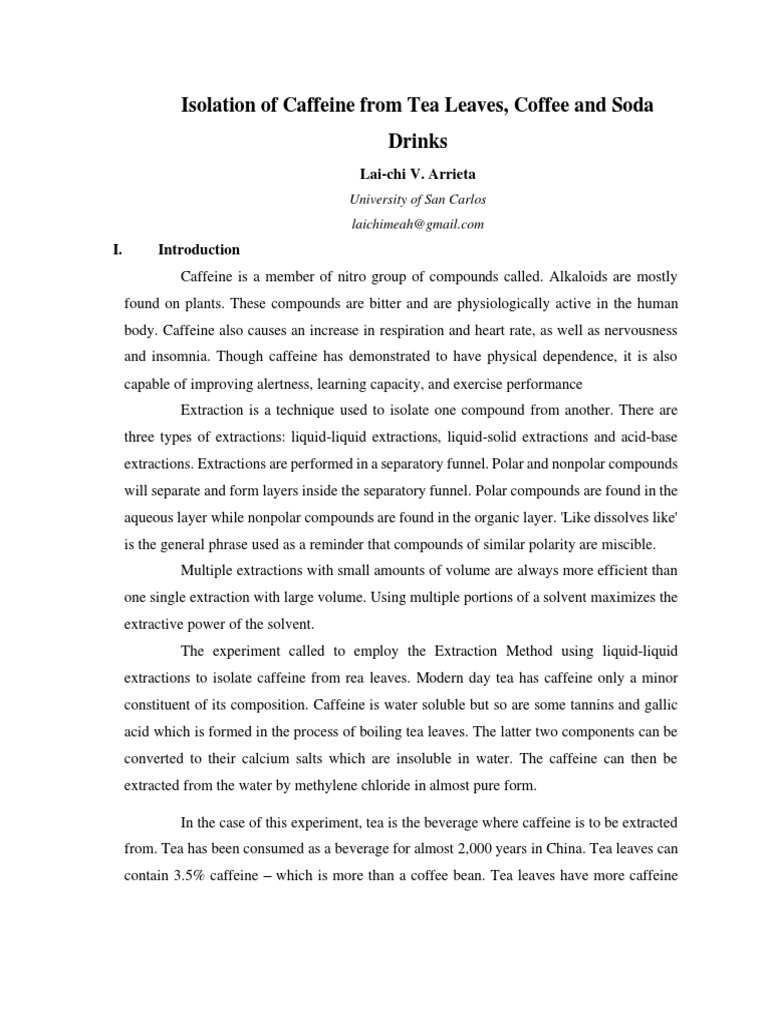Isolation of Caffeine From Tea Leaves (Experiment) | PDF | Filtration ...