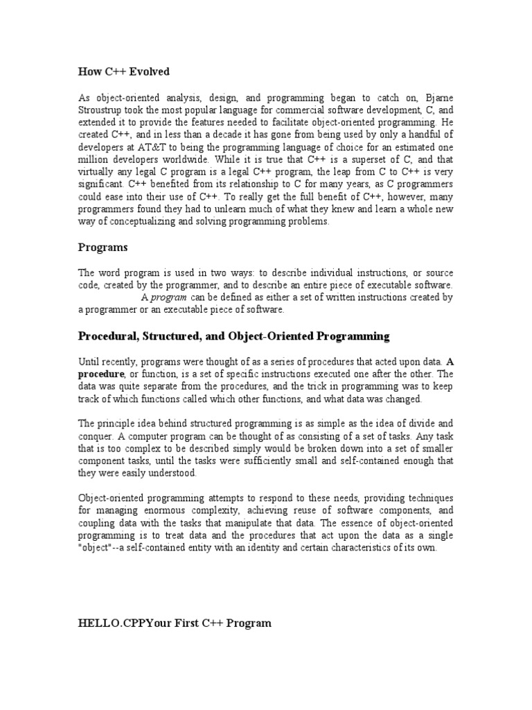 How C Evolved Procedural Structured And Object Oriented Programming Pdf C Integer