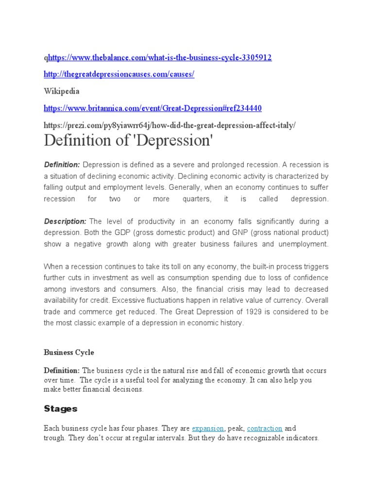 Definition of 'Depression': Definition: Depression Is Defined As A ...